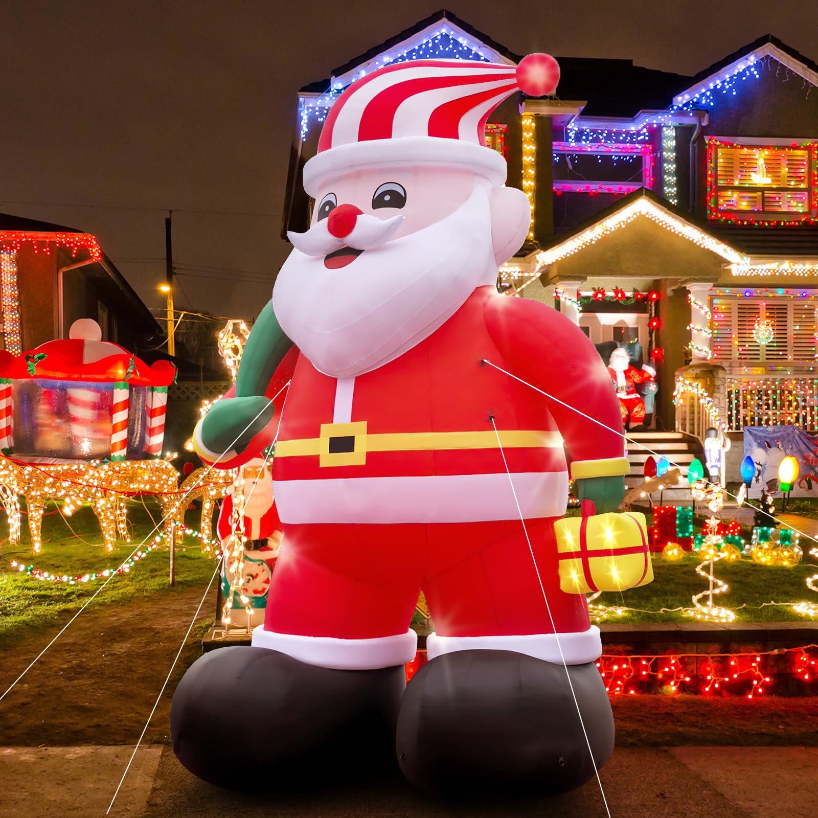 20FT Upgraded Santa Inflatable Outdoor with LED Light, Huge Blow up Santa Claus Decorations with ...