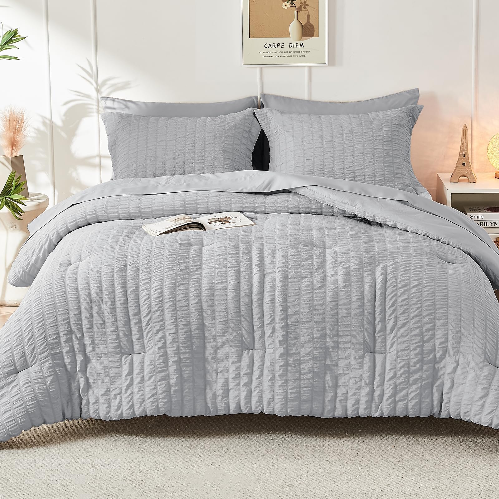 Amazon.com: HYMOKEGE Seersucker Comforter Set Full Size 3 Pieces ...