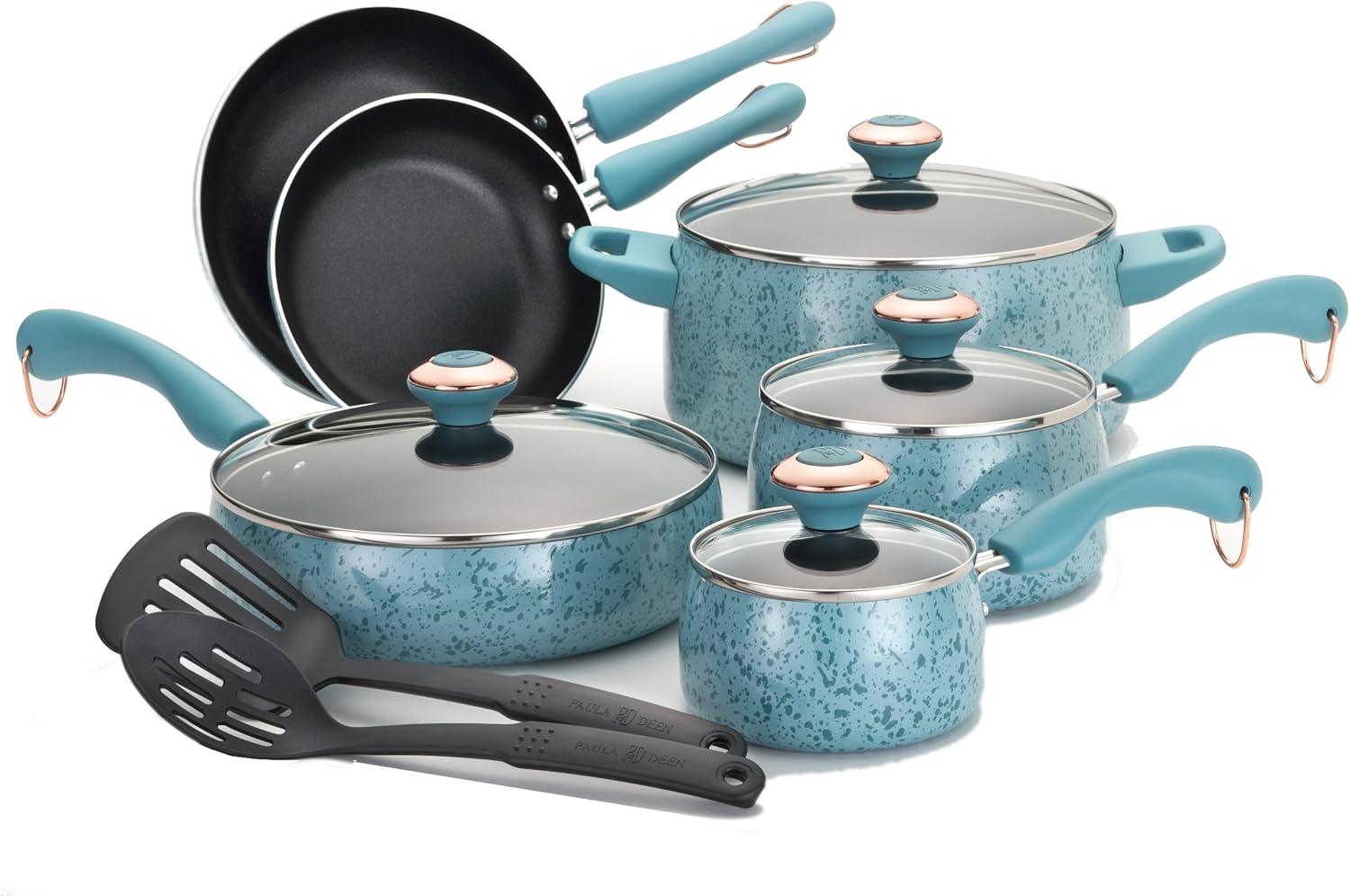 Amazon.com: Paula Deen Signature Porcelain 12-Piece Cookware Set, Aqua ...