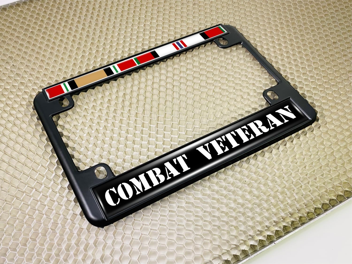 Motorcycle Metal License Plate Frame with Iraq Afghanistan Combat ...