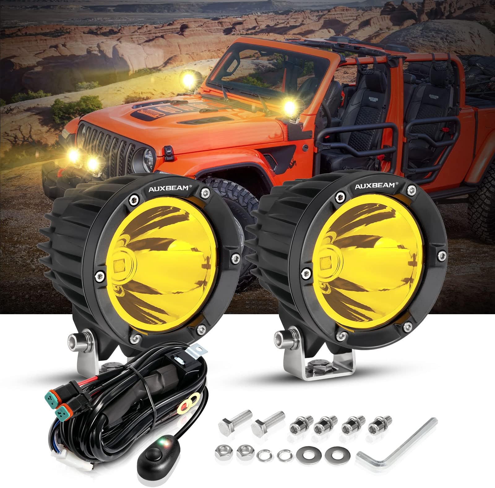 Amazon.com: Auxbeam 4 Inch 72W Amber Fog Lights, 2PCS 7200LM LED Round ...