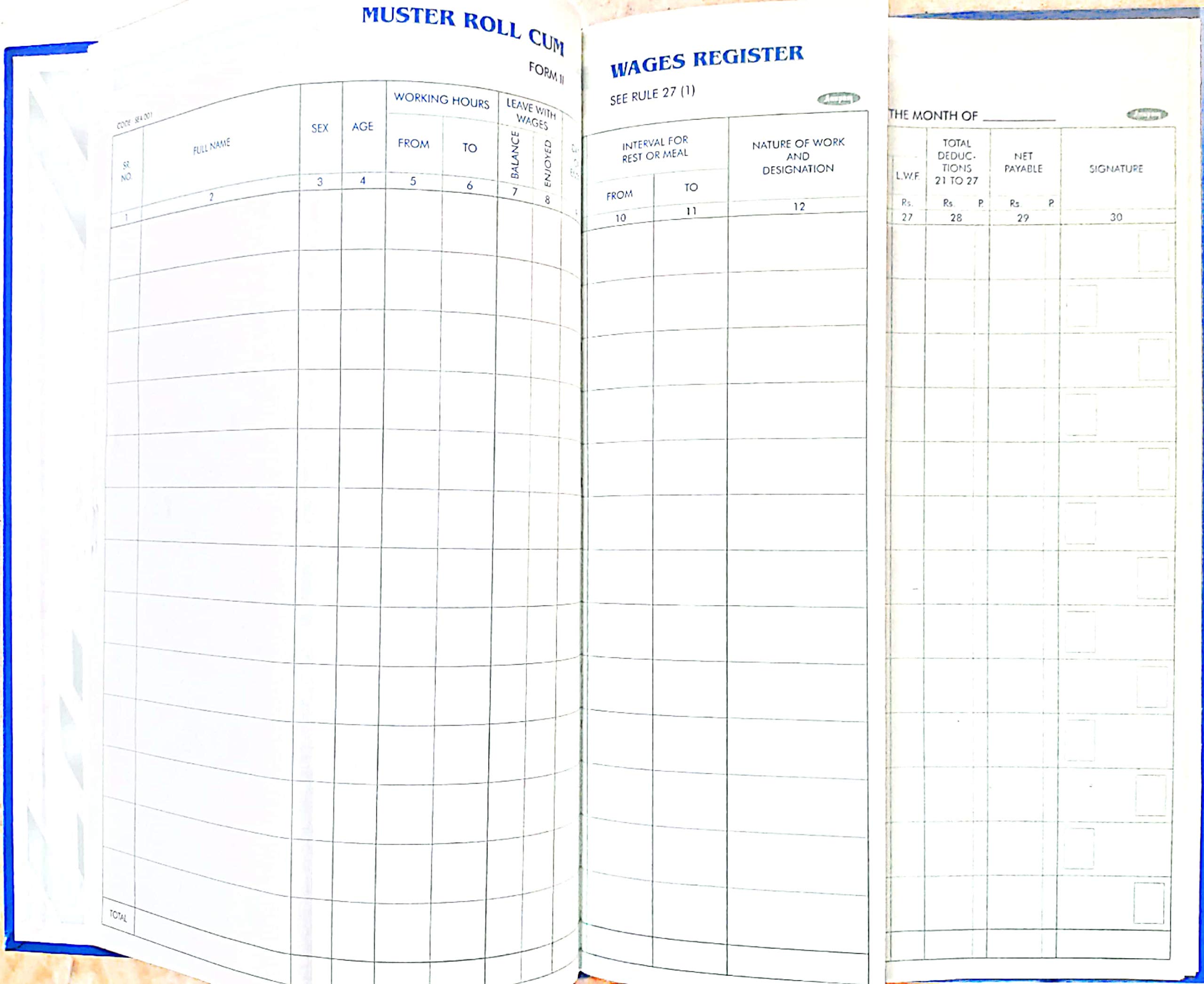 Bapuji Muster Roll Cum Wage Register (Full Canvas Binding 136 Pages ...