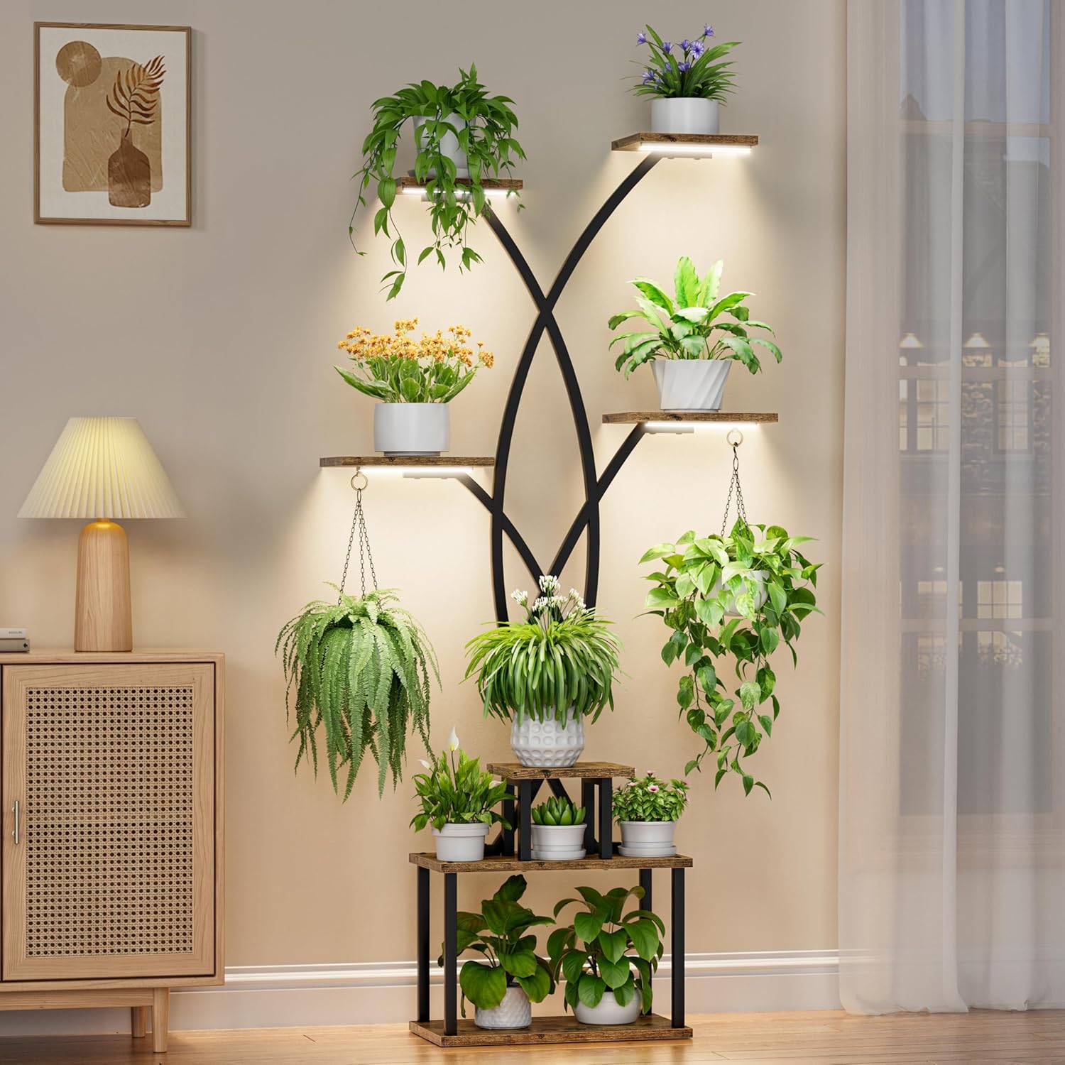 LATIBELL 66" Tall Plant Stand with Grow Light - 7 Tiered Plant Shelf ...