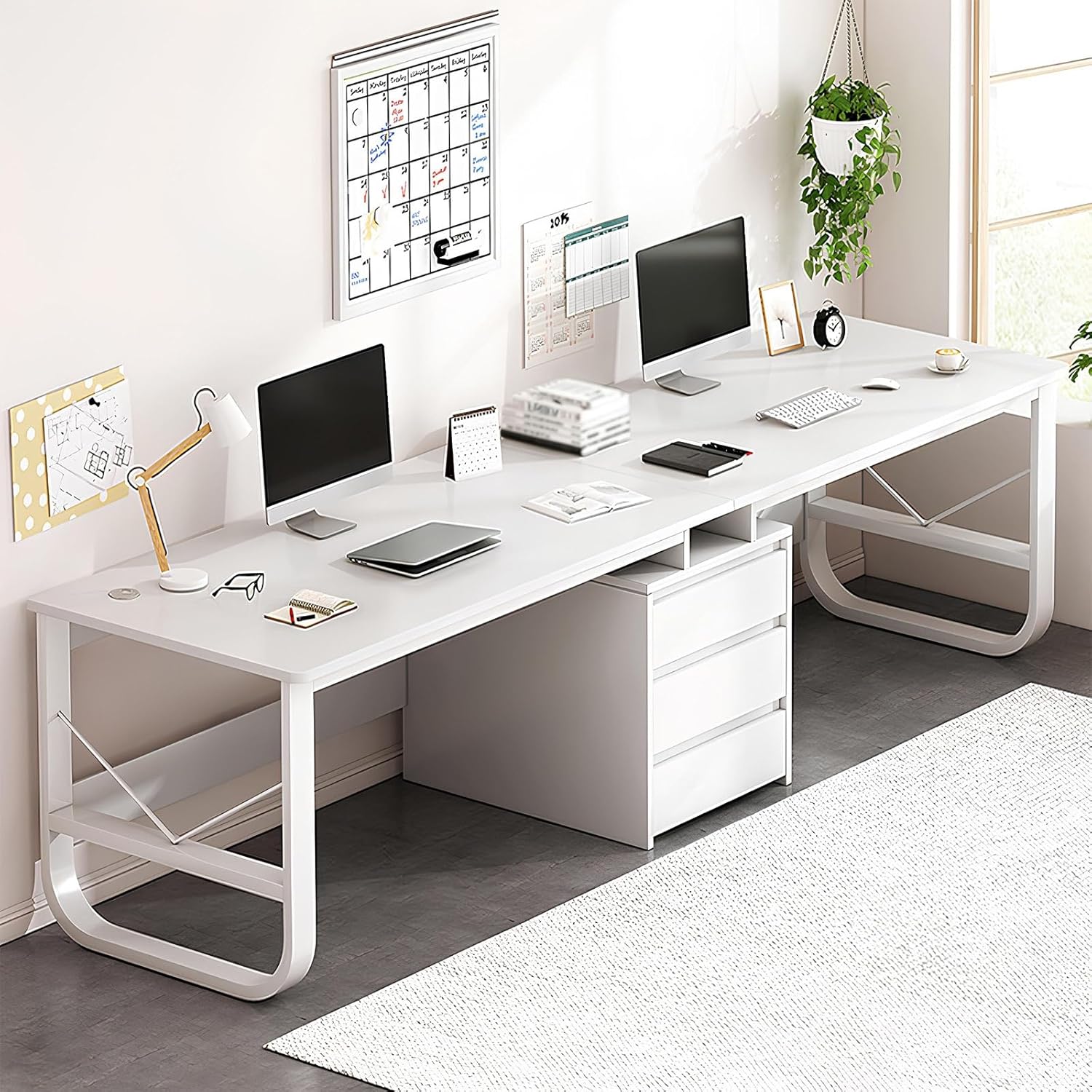 ZCSOUDP Two Person Desk With Drawers, Extra Long Double Gaming Computer ...