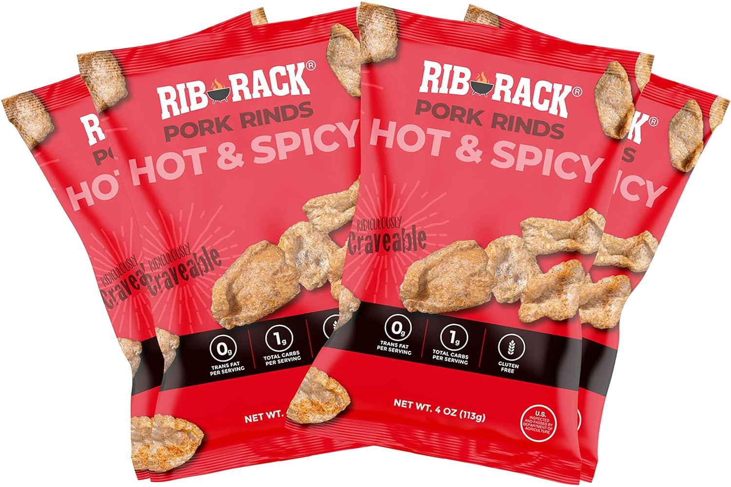 Amazon.com: Rib Rack Pork Rinds, Hot & Spicy - 4 x 4oz