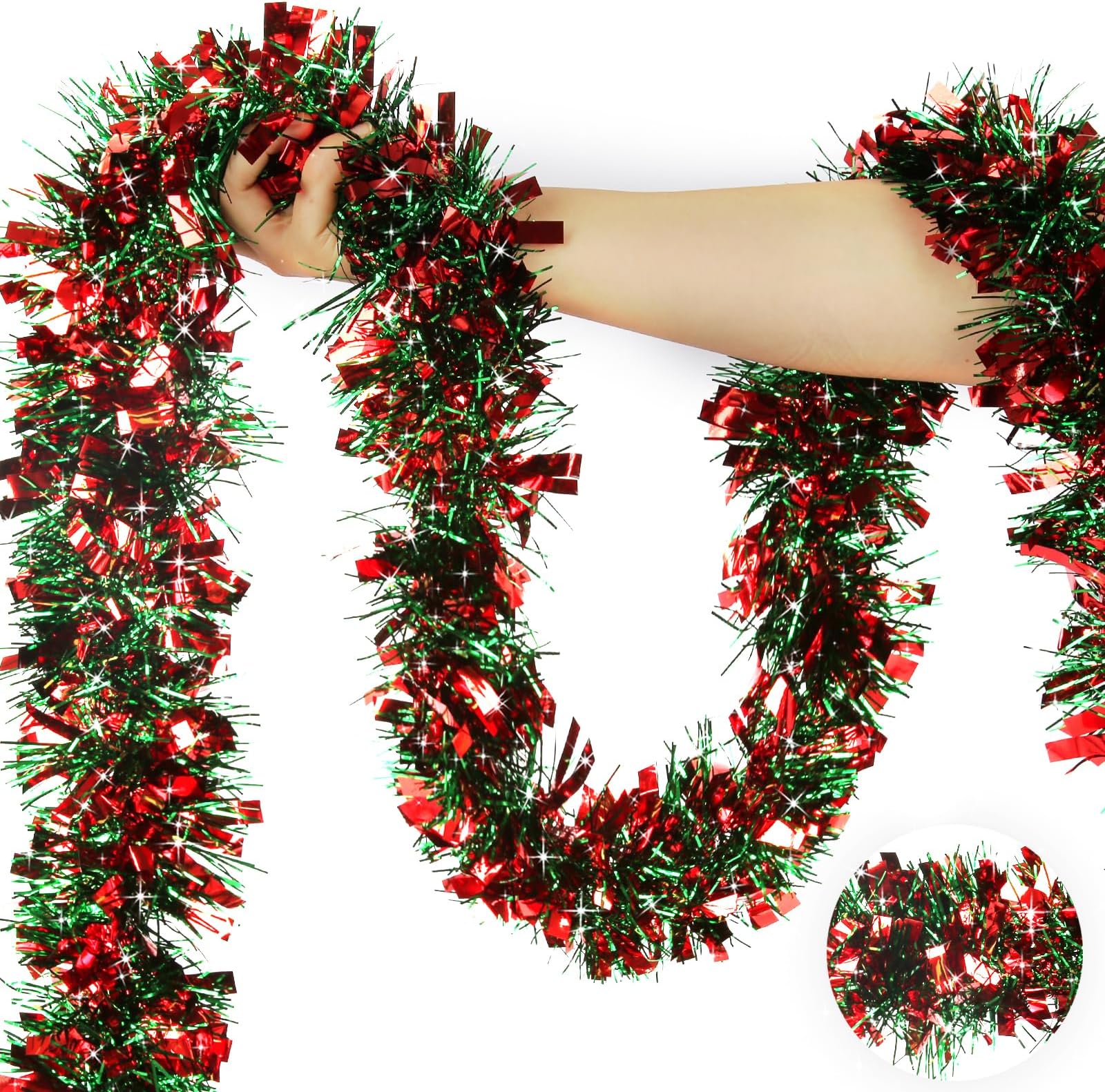 Amazon.com: 50F Red and Snowflake Tinsel Garland Metallic Twist Shiny ...
