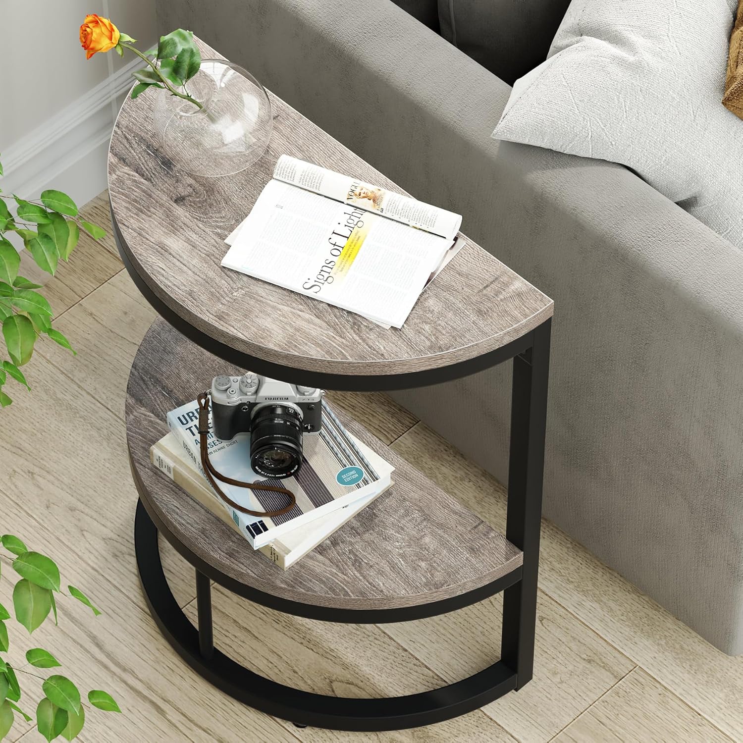 Amazon.com: Tribesigns 2-Tier End Table Semi Circle, Small Half Round ...