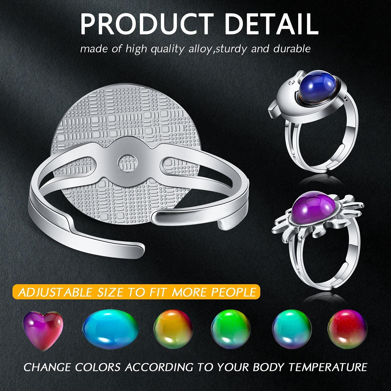 Buy 24 Pieces Adjustable Mood Rings for Women Temperature Change Color ...