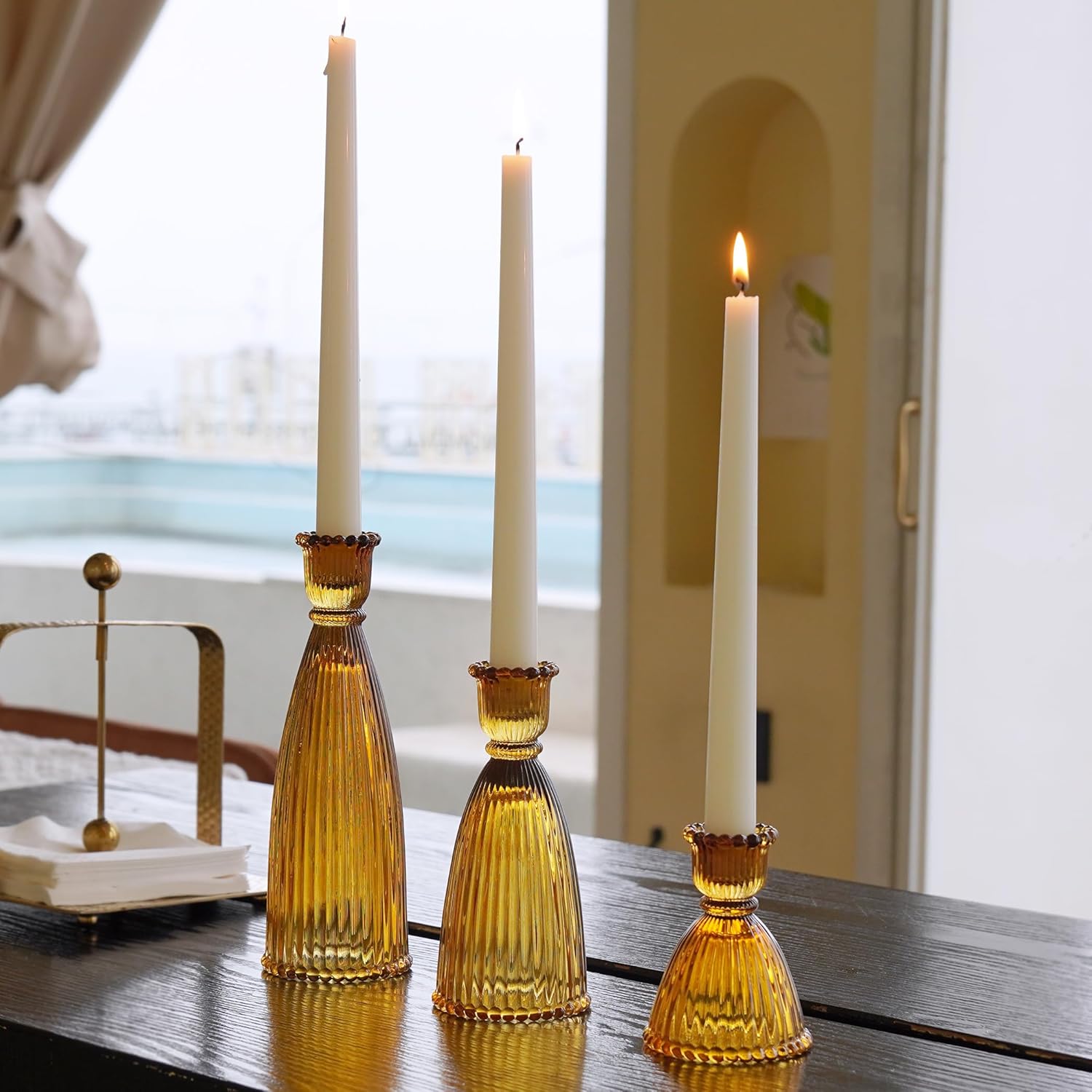 Amazon.com: Vertical Glass Candlesticks Set of 3, Tapered Candle Holder ...
