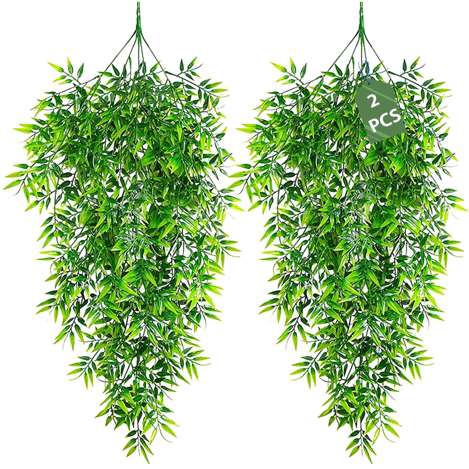 HIDAWN Artificial Hanging Plants, 2 Pack Fake Bamboo Vines Faux ...
