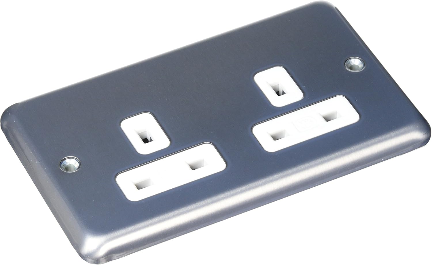 MK K733BRC Double Unswitched Socket with Dual Earth - Brushed Chrome ...