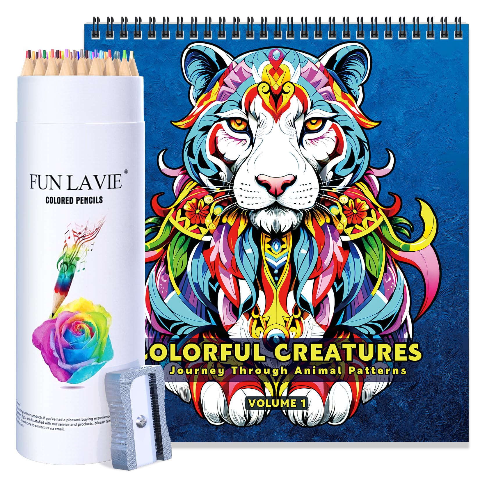 Amazon.com: FUNLAVIE 48 Colored Pencils + Coloring Book Mandala Animal Design : Toys & Games