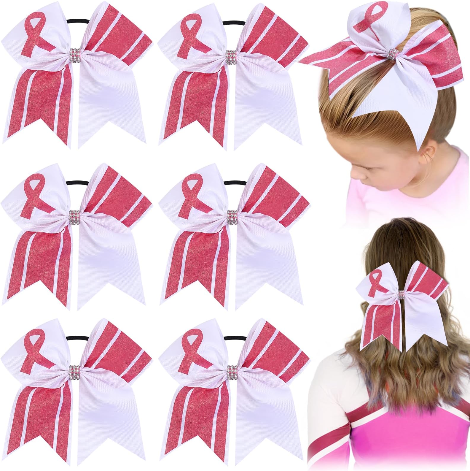 Amazon.com : CN 6PCS 7" Breast Cancer Awareness Large Cheer Bows,Hot ...