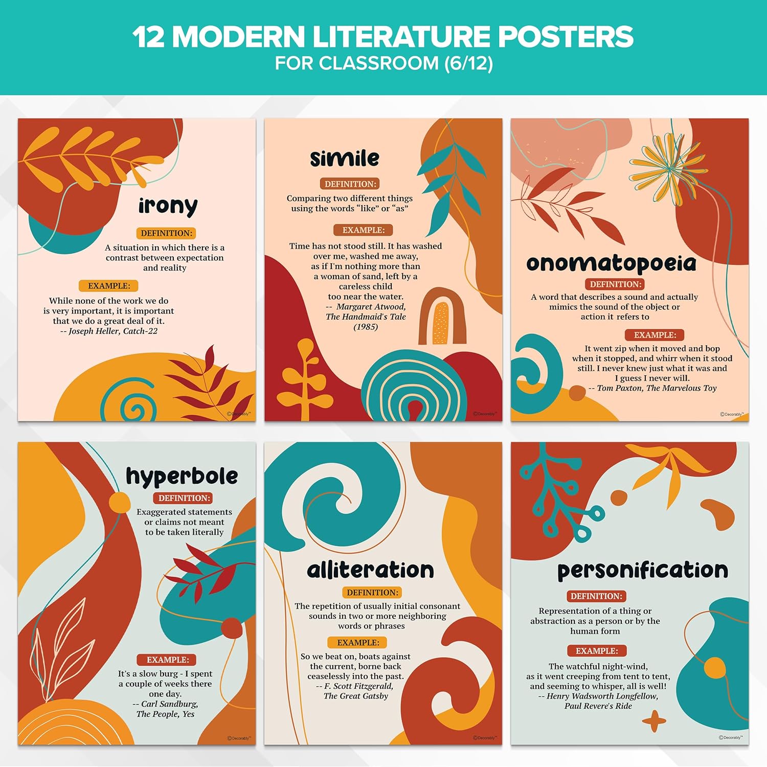 Decorably 12 pósteres modernos de lenguaje figurativo para aula, 11 x ...
