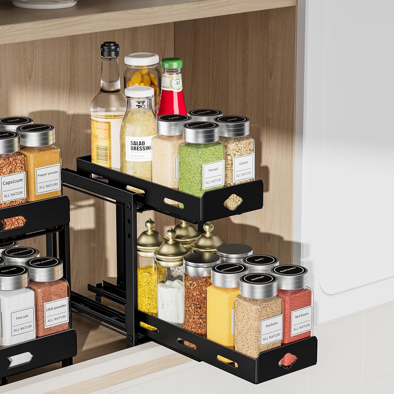 Amazon.com: RCHYFEED Pull Out Spice Rack Organizer for Cabinet, 2-Tier ...