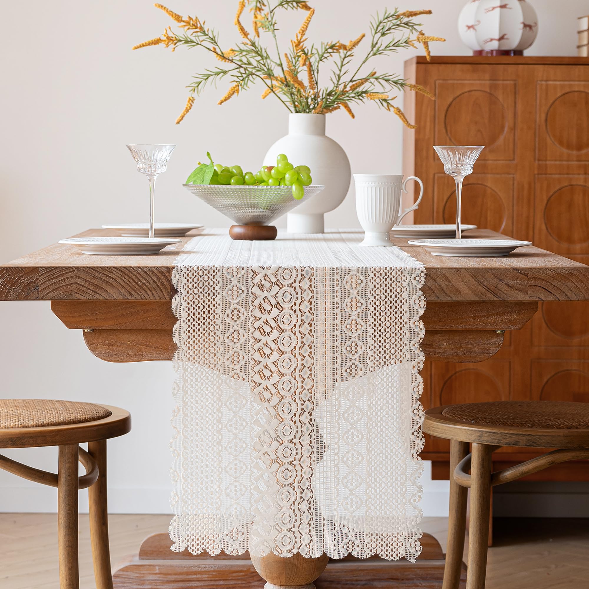 Amazon.com: Zulzifs Cream Lace Table Runner - 13 x 70 Inches Lace Long ...