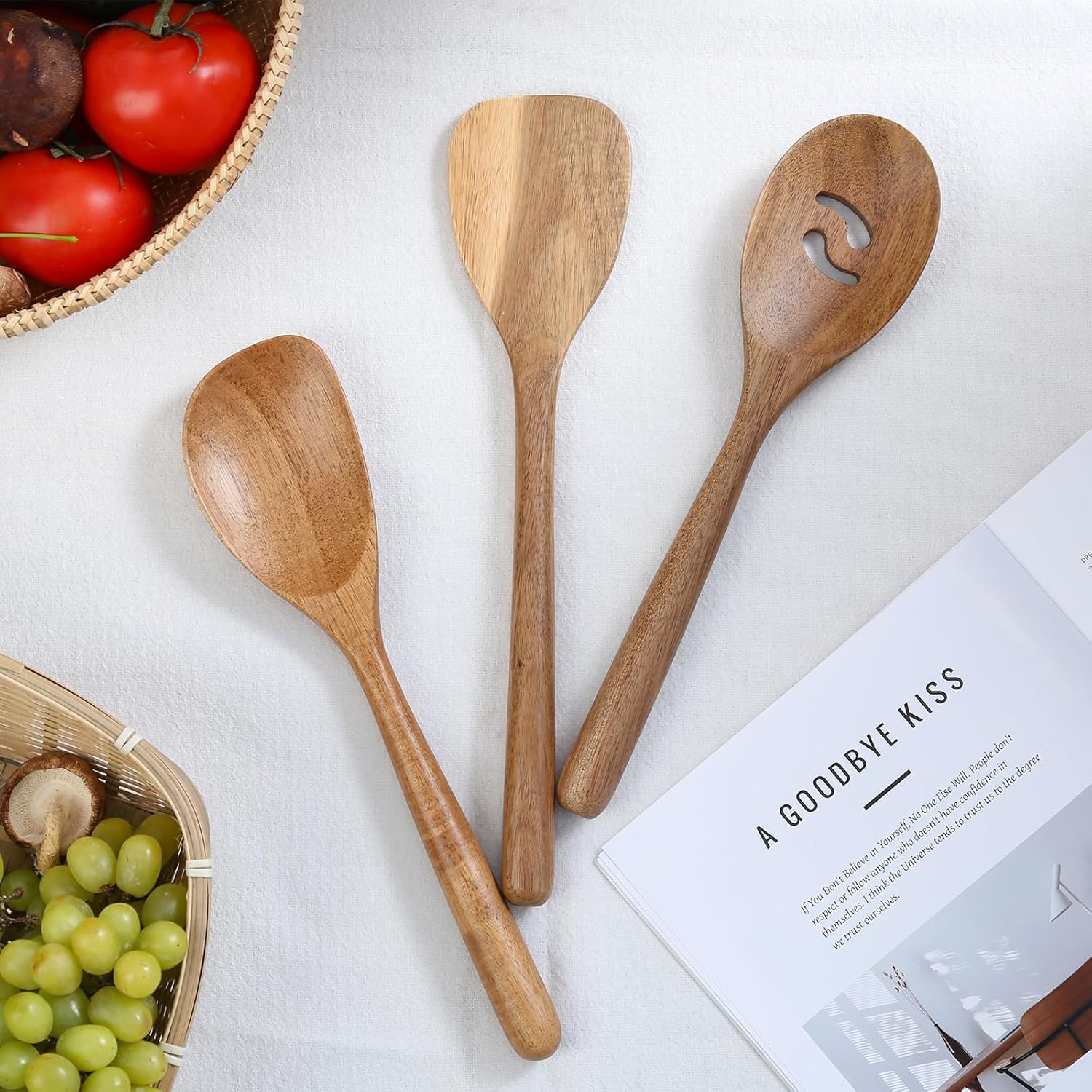 Amazon.com: Wooden Spoon Utensils, 3PCS Wooden Corner Spoons Spatula ...