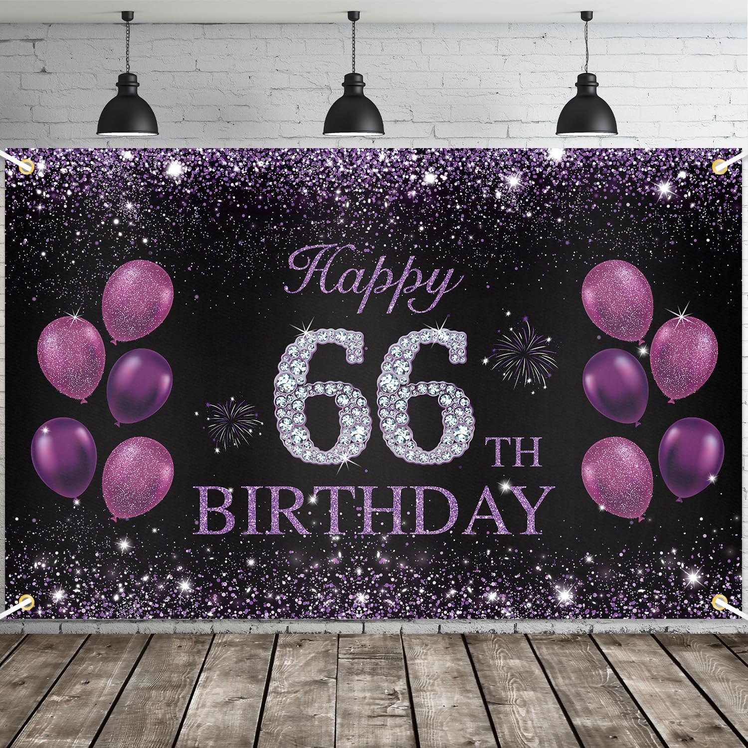 Amazon.com: JOYKY Happy 66th Birthday Banner, Purple Happy 66th ...