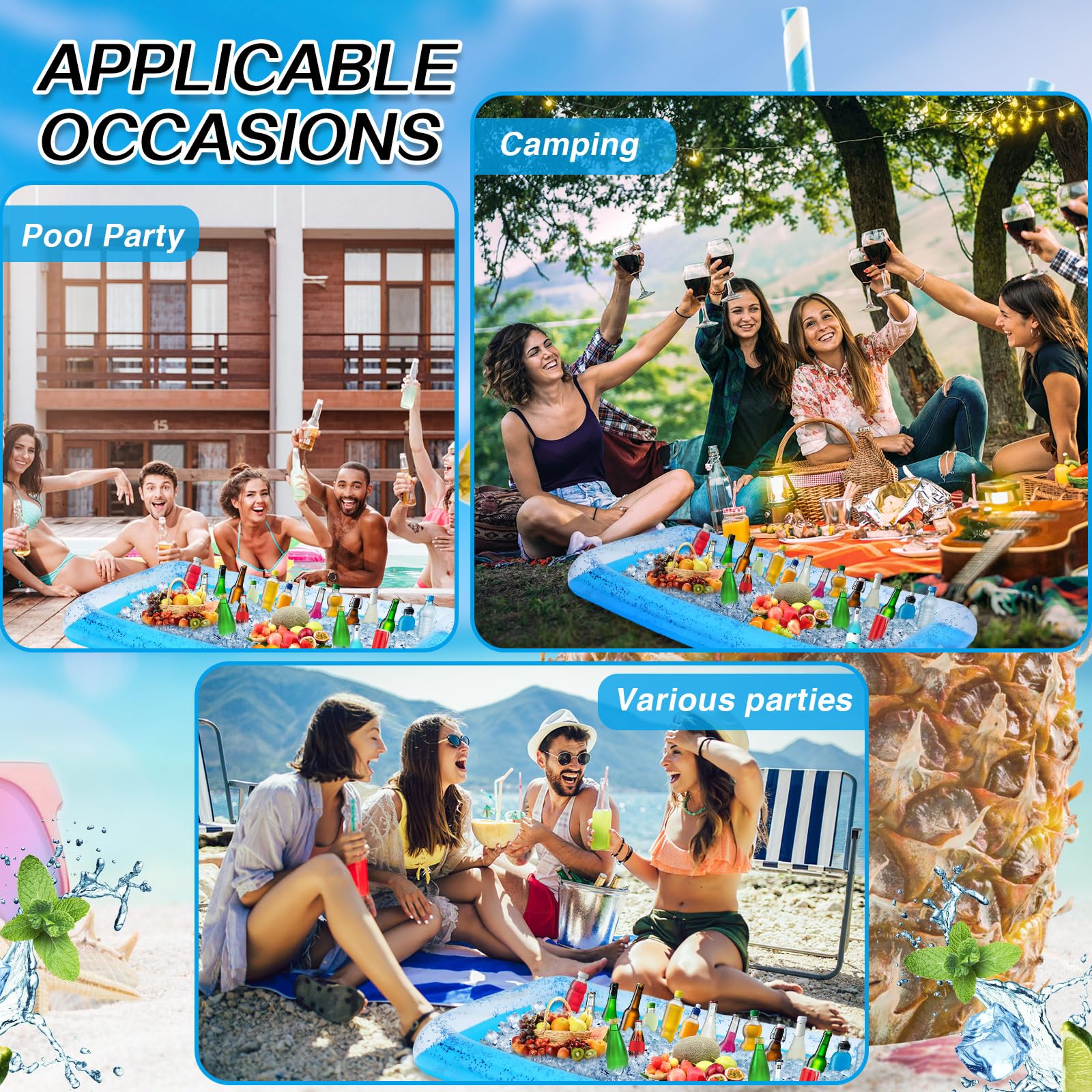 Snapklik.com : Glimin 3 Pcs Inflatable Serving Bar Salad Ice Tray Food ...