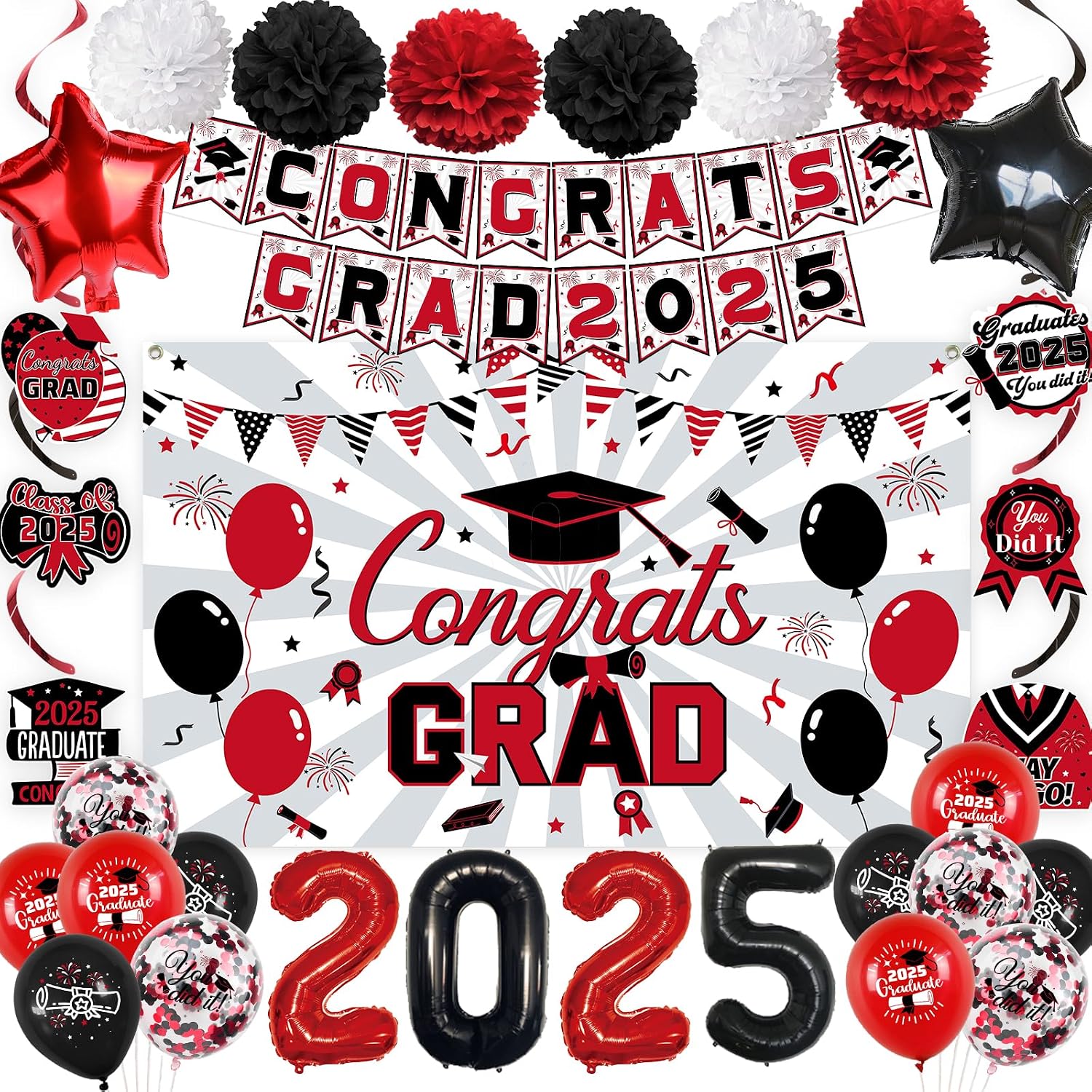 Amazon.com: Vlipoeasn Red and White 2025 Graduation Party Decorations ...