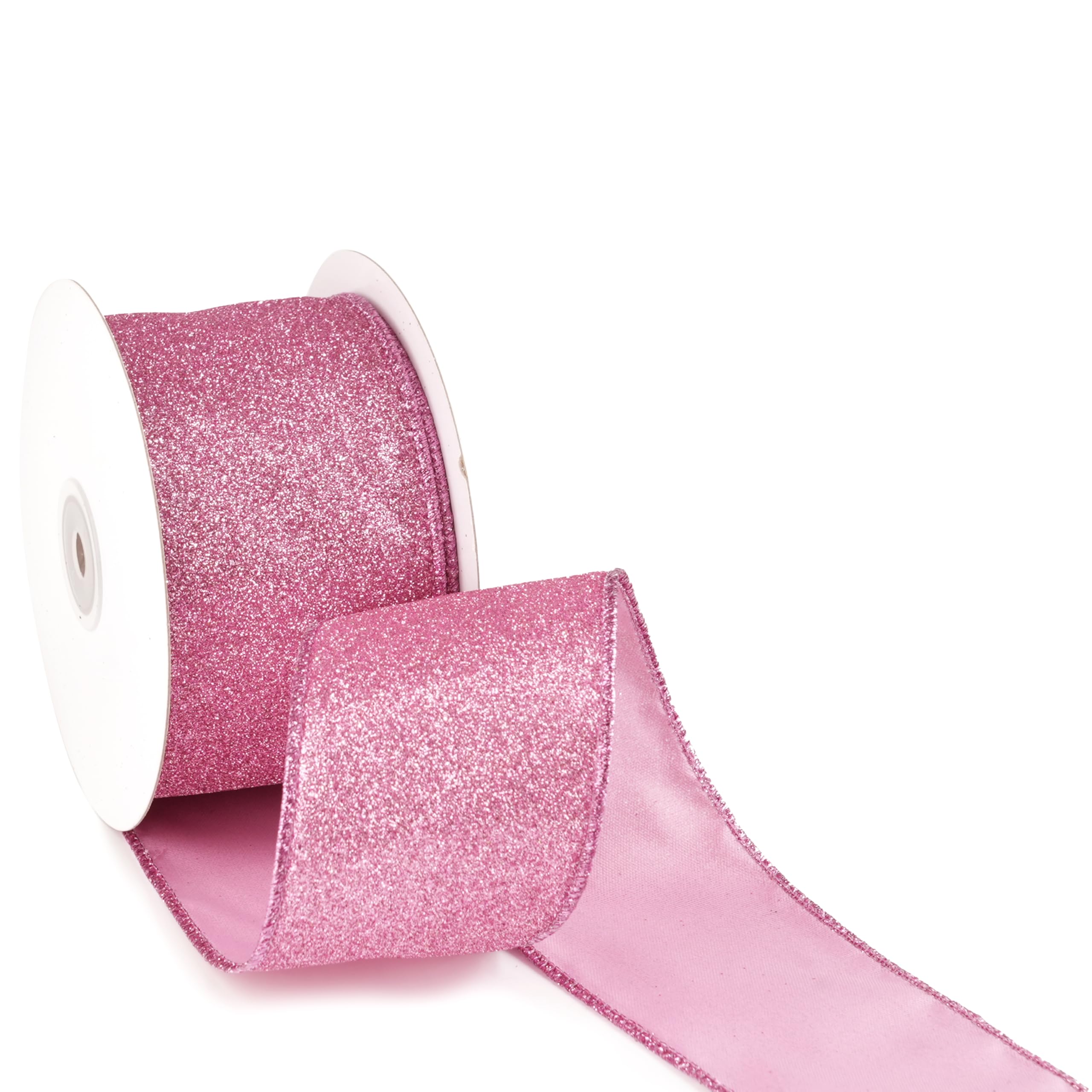 Amazon.com: MAYREEL Pink Ribbon Wired 2.5 Inch Glitter Wired Ribbon ...