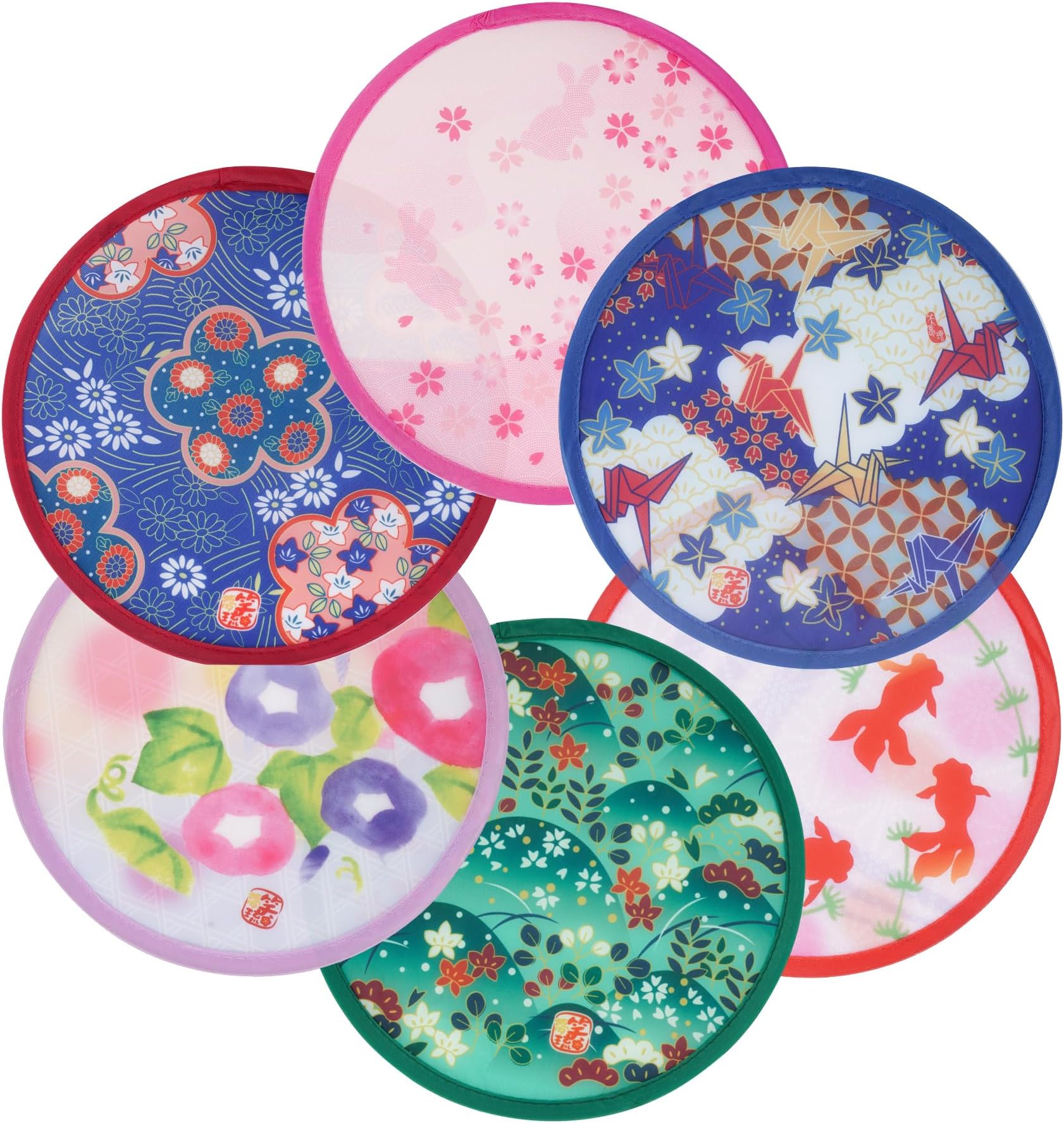 Amazon.com: Topbuti 6 Pcs Floral Round Folding Hand Fan Japanese ...