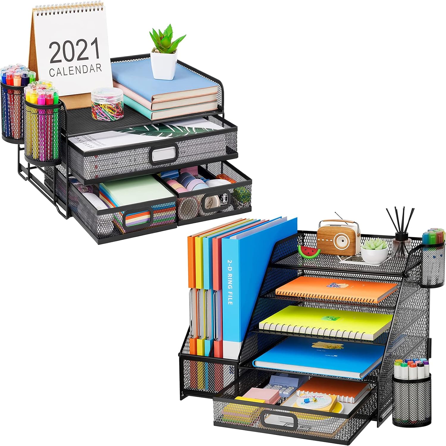 Amazon.com : Marbrasse 3 Tier Mesh Desk Organizer with Drawer + 5-Tier ...