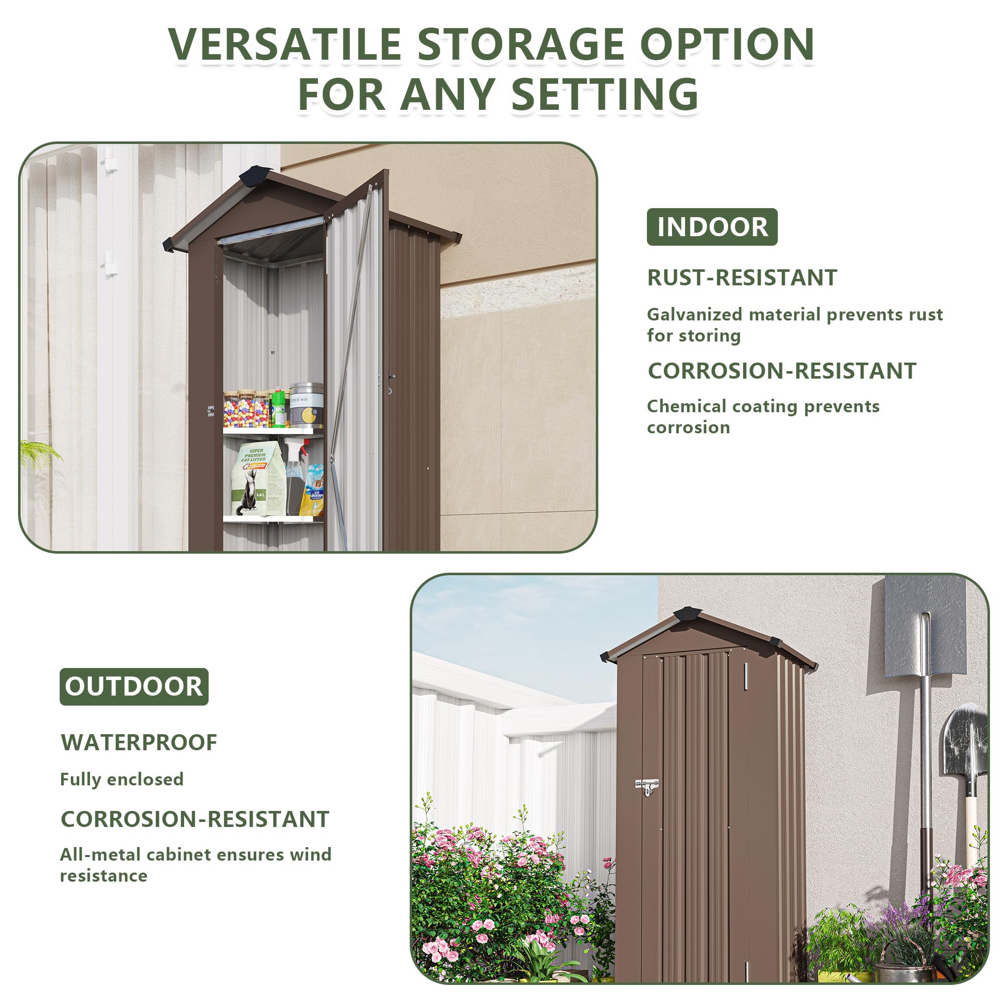 Snapklik.com : KEIKI Outdoor Storage Shed, 69.7x16.9x29.5 Metal Tool Shed
