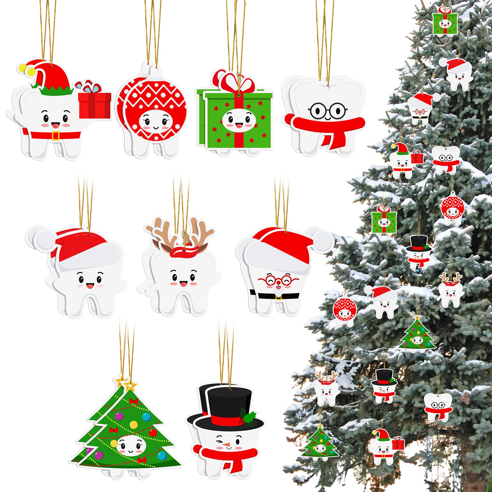 Amazon.com: Shellwei 36 Pcs Christmas Tooth Ornaments for Tree ...