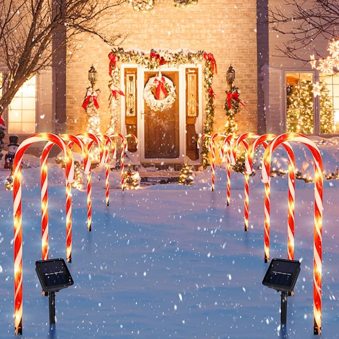 22" Candy Cane Lights Outdoor Pathway 2PK 12 PCS Solar Candy Cane ...