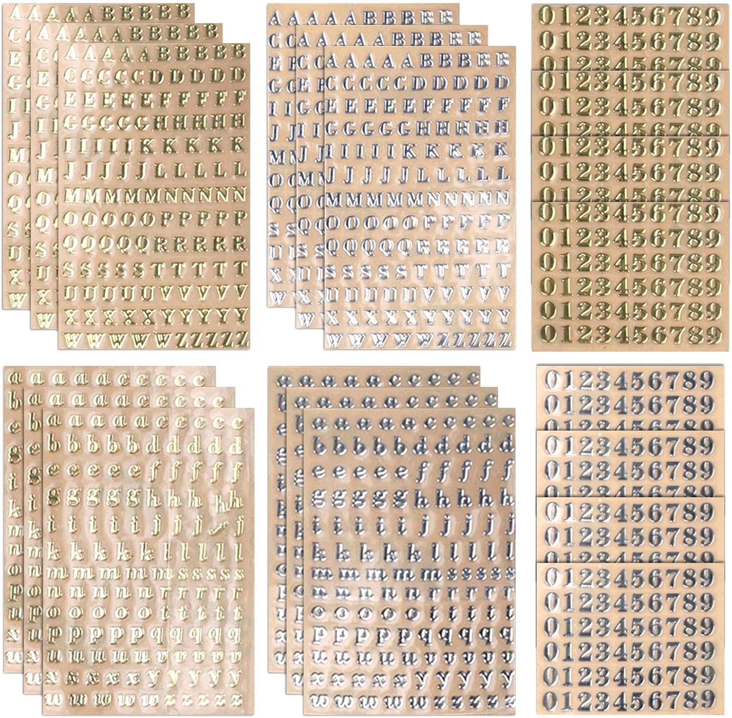 20sheets Letter Stickers, Gold/Silver Alphabet Number Stickers, Self ...