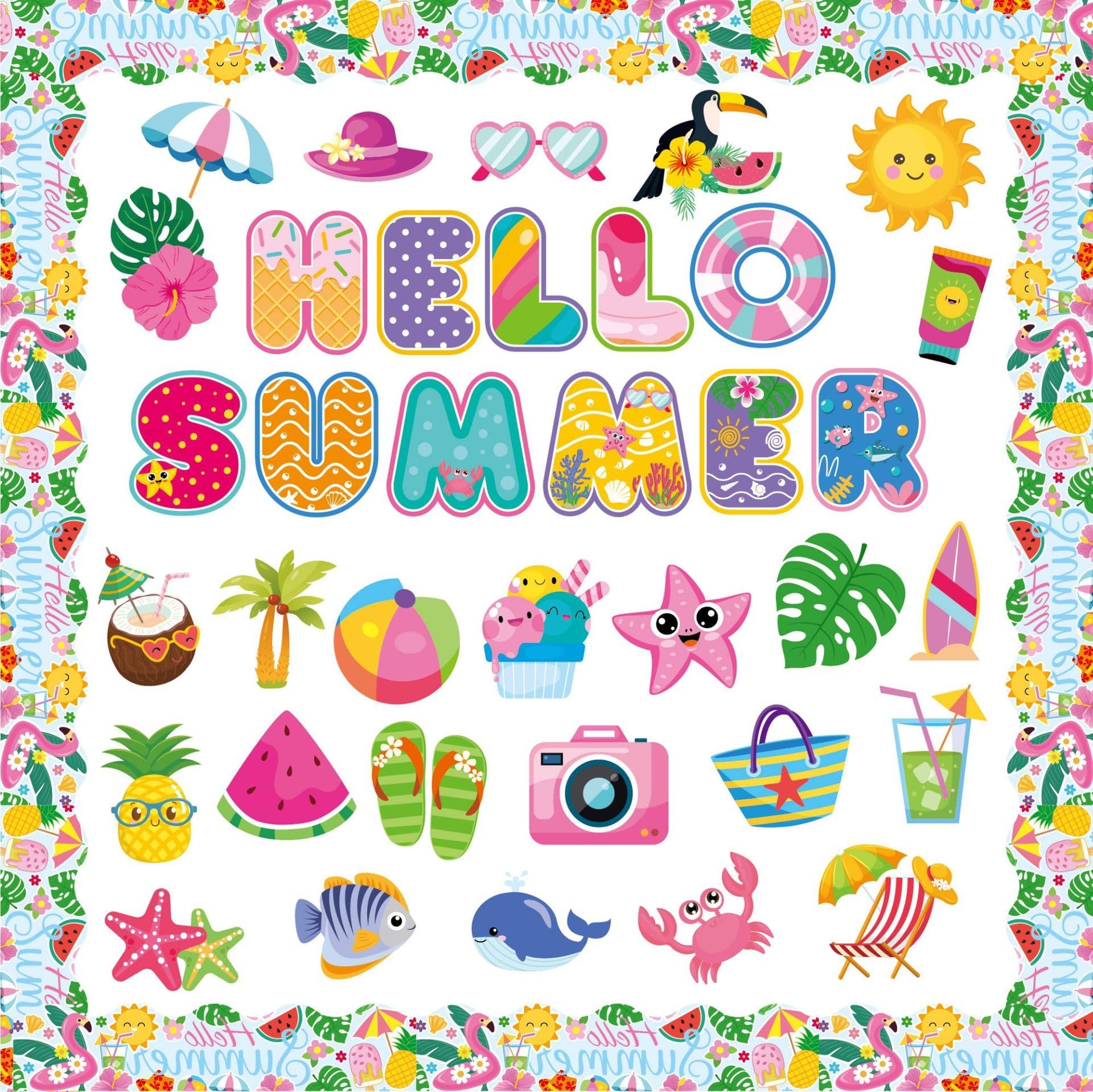Amazon.com: 73 Pcs Hello Summer Cutouts for Bulletin Board Decorations ...