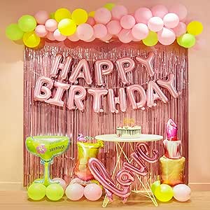 Amazon.com: Pink Fringe Curtain,birthday decorations for women,Happy Birthday Banner,happy ...