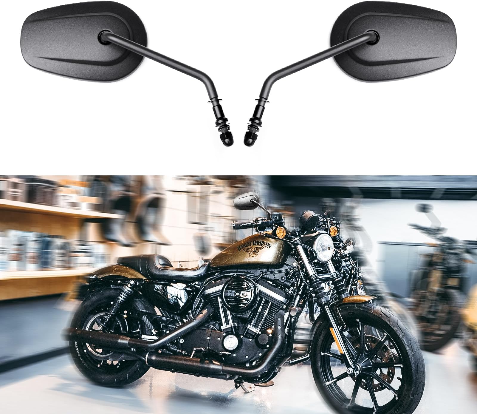 Amazon.com: WTZMOTO Motorcycle Mirror Black -M8 Sporster Mirror Rear ...