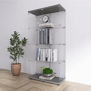 Amazon.com: nifoti 64.5" H 4-Shelf Glass Display Cabinet with Double ...