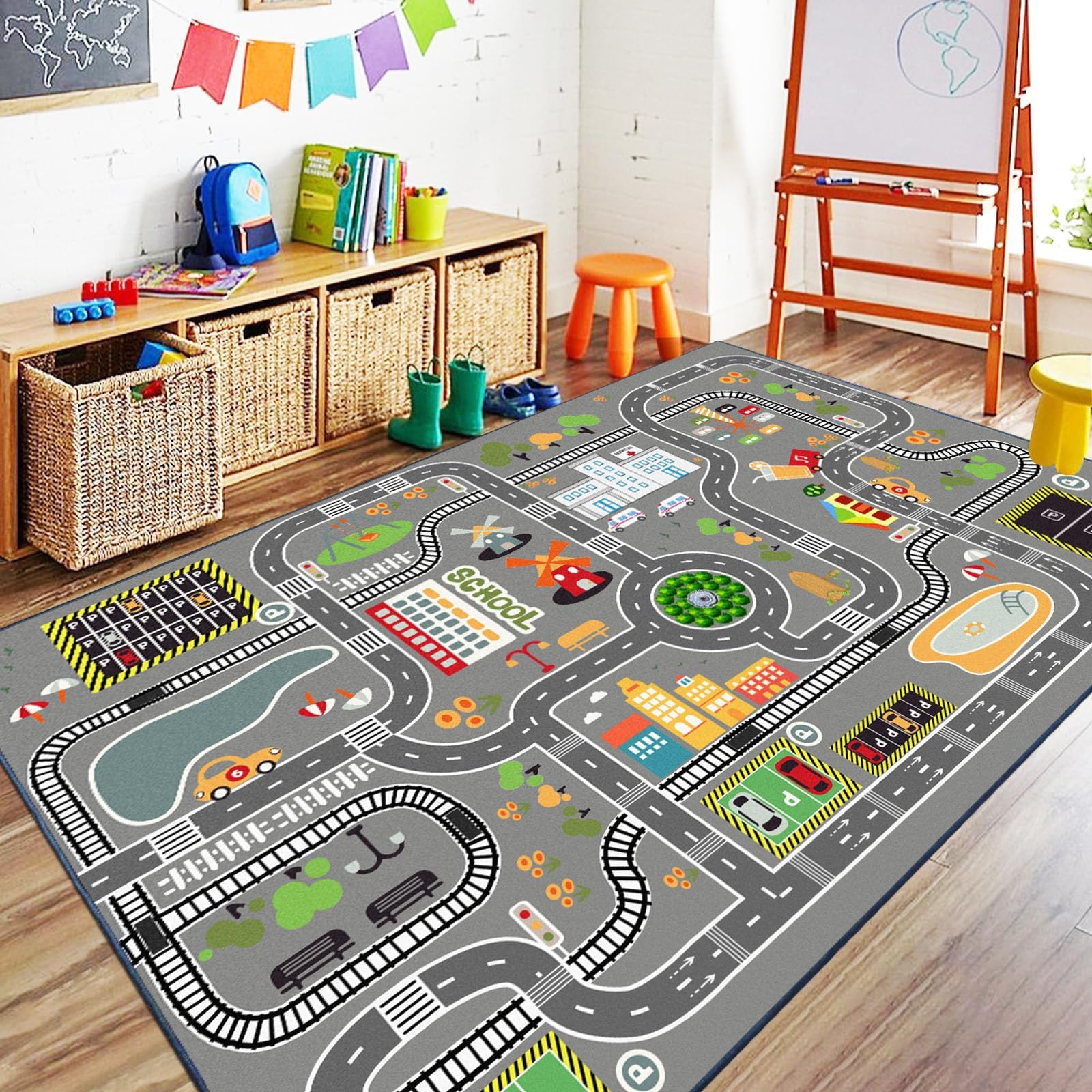 Amazon.com: Kid Rug Carpet Playmat for Toy Cars and Train，Play Area Rug ...
