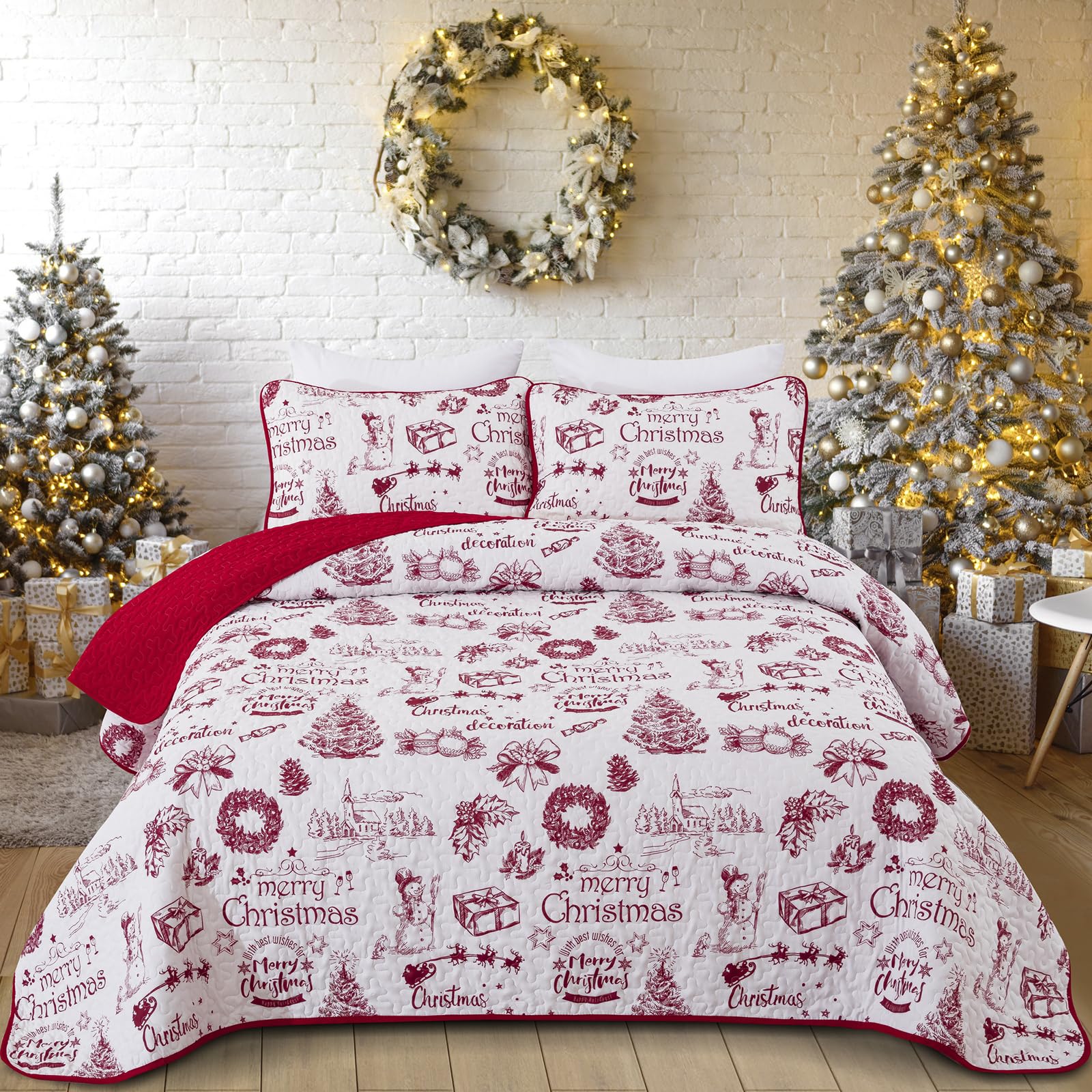 Christmas Quilt Set King Christmas Snowman Village Pattern Quilt ...