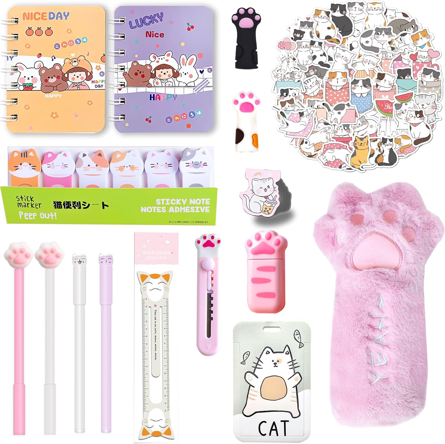 Amazon.com: Ujk-TyLun 230pcs Kawaii Cat Paw Office Stationery Set ...