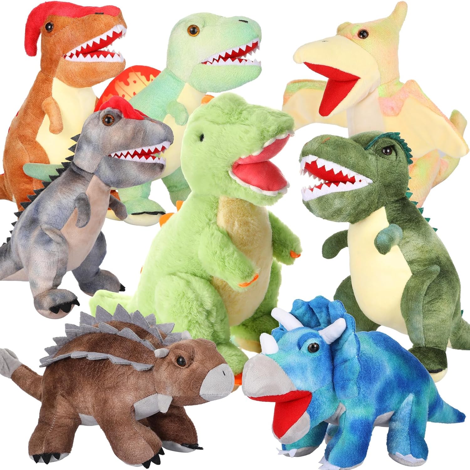 Amazon.com: Leitee 8 Pcs Dinosaur Stuffed Animal Set Dinosaur Plush ...