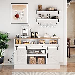 Amazon.com: YITAHOME Farmhouse Coffee Bar Cabinet, 47" Wine Bar Cabinet Floating Shelf Hanging ...
