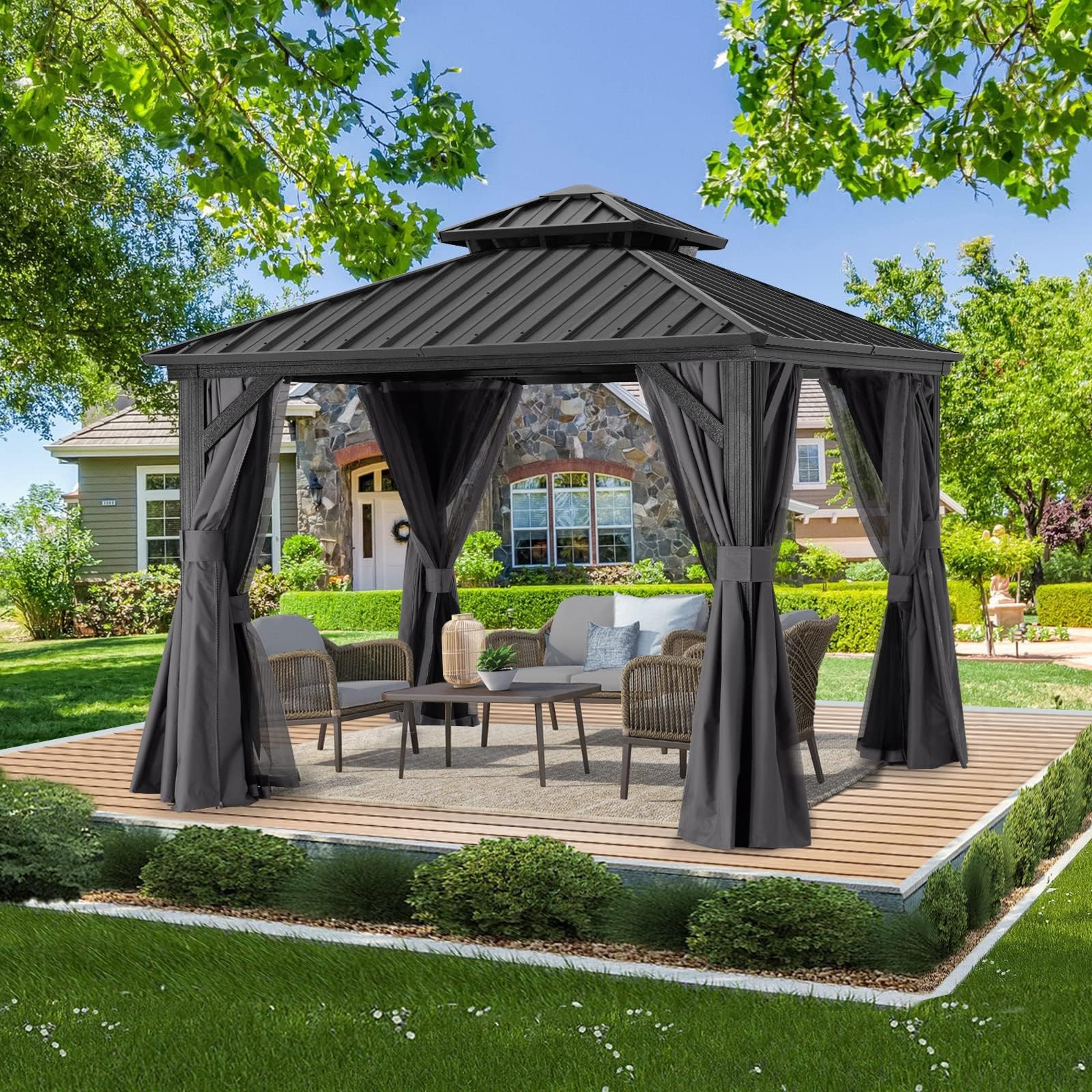 Amazon.com : MASTERCANOPY 10x10 Outdoor Hardtop Gazebo Aluminum Frame Polycarbonate Top Canopy ...