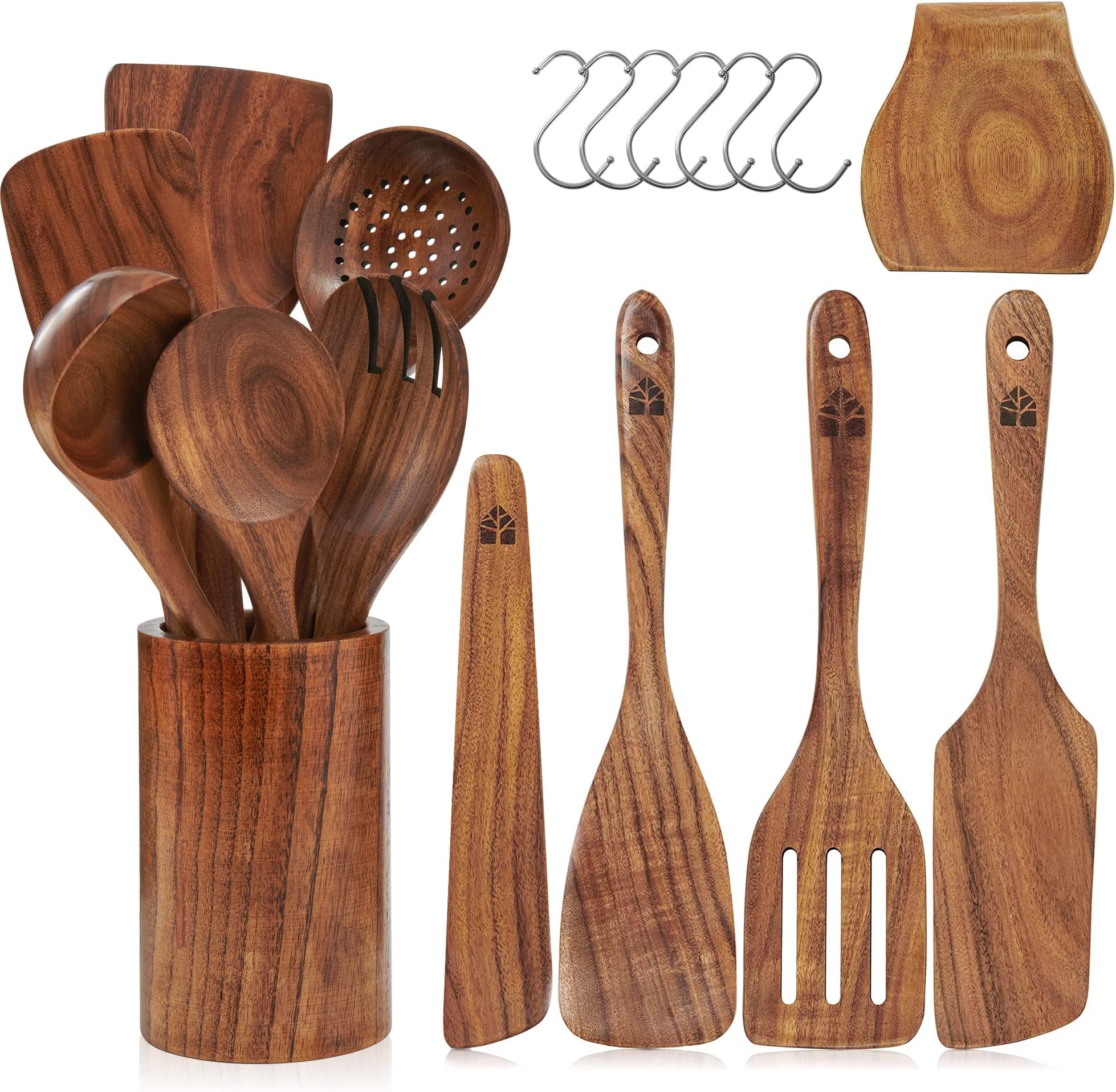 Amazon.com: Wooden Spatula & Wooden Spoons for Cooking Set - Wooden ...