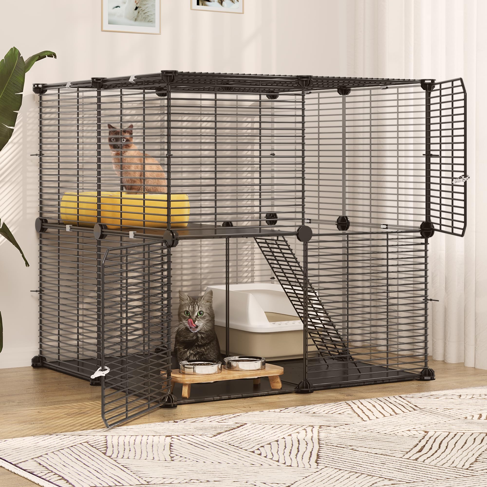 YITAHOME Cat Cage Indoor Cat Enclosures 2-Tiers DIY Cat Playpen, Cat ...