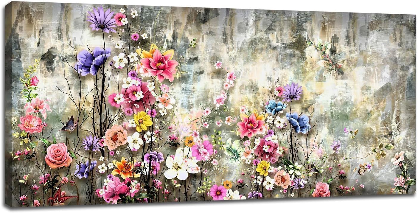 Fuzawet Large Flower Wall Art Vintage Colorful Wildflower Floral ...