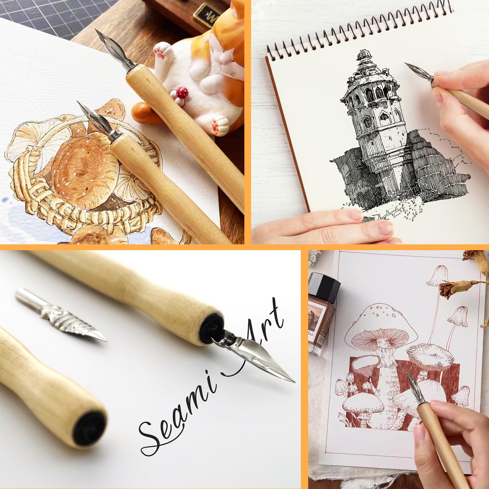 Wooden Pen EUBUY Comic Calligraphy Pen Set With 6 Nibs Art Drawing ...