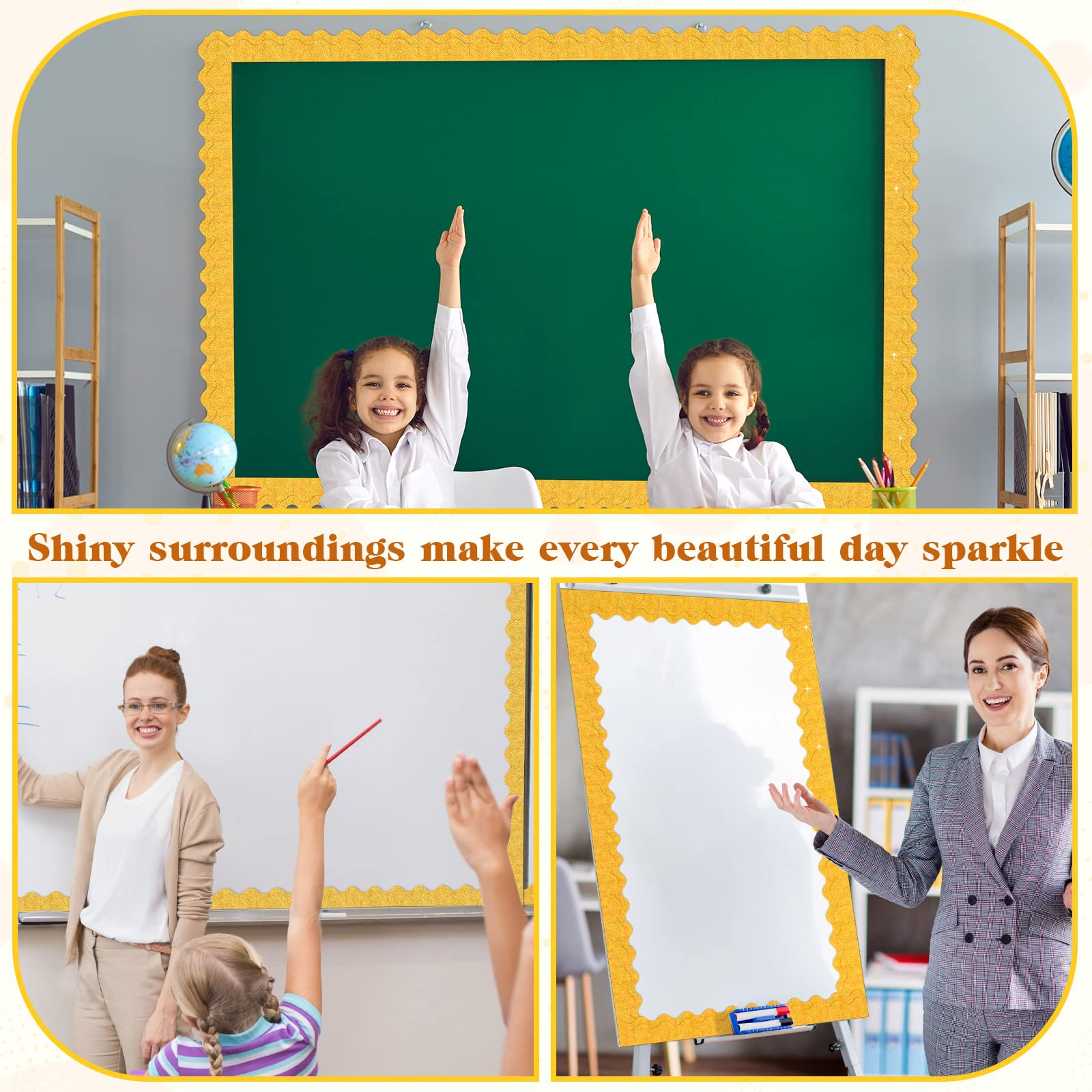 Snapklik.com : 40 Pcs Magnetic Borders Glitter Gold Bulletin Board ...