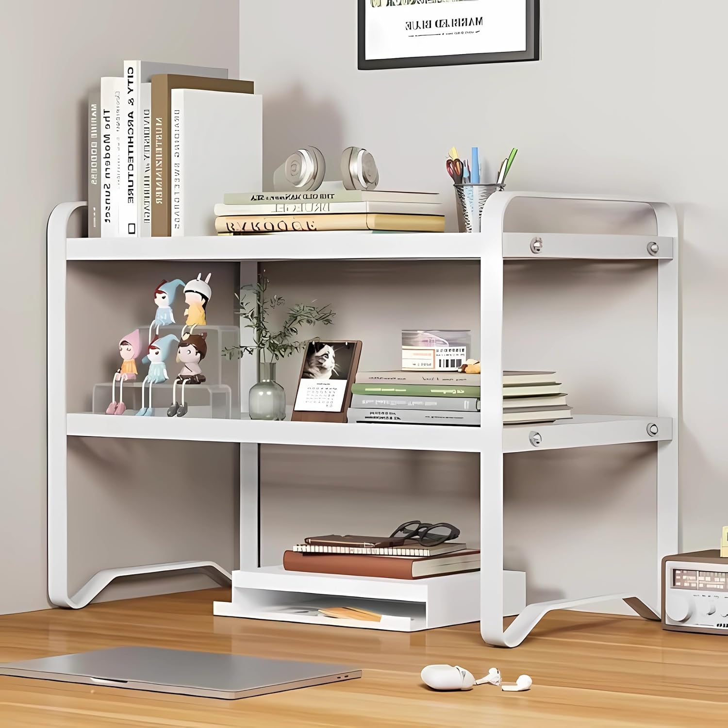 Amazon.com: Hbluefat Desktop Organizer Shelf, 2 Tier Metal Desk Storage ...