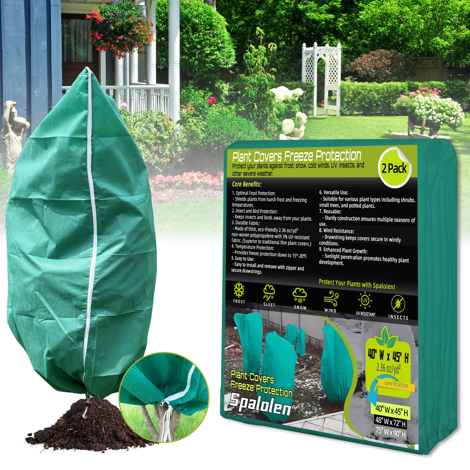 Amazon.com : 2 Pack Plant Covers Freeze Protection, 40"W x 45"H Winter ...