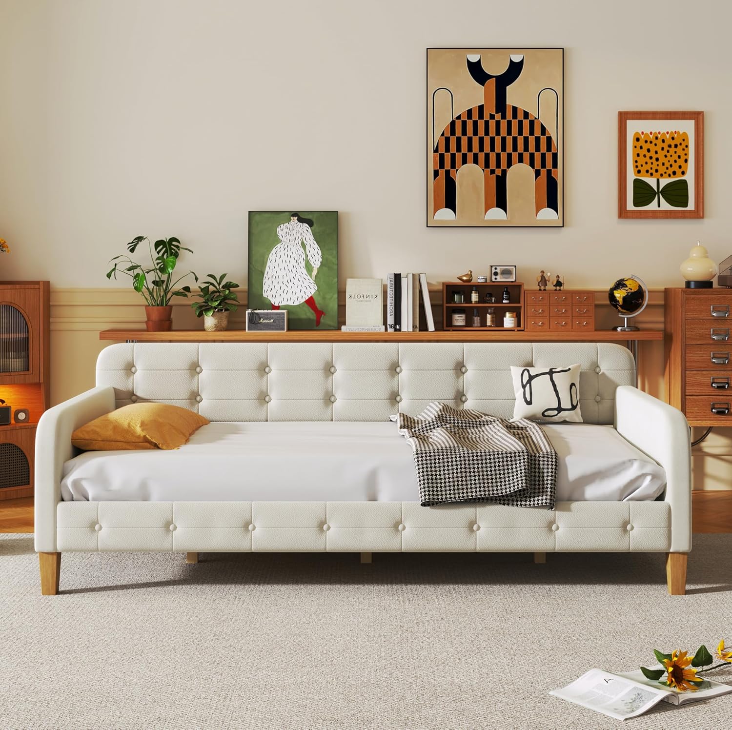 Amazon.com: Gustonhon Twin Size Floor Daybed Frame with Wood Slatted ...