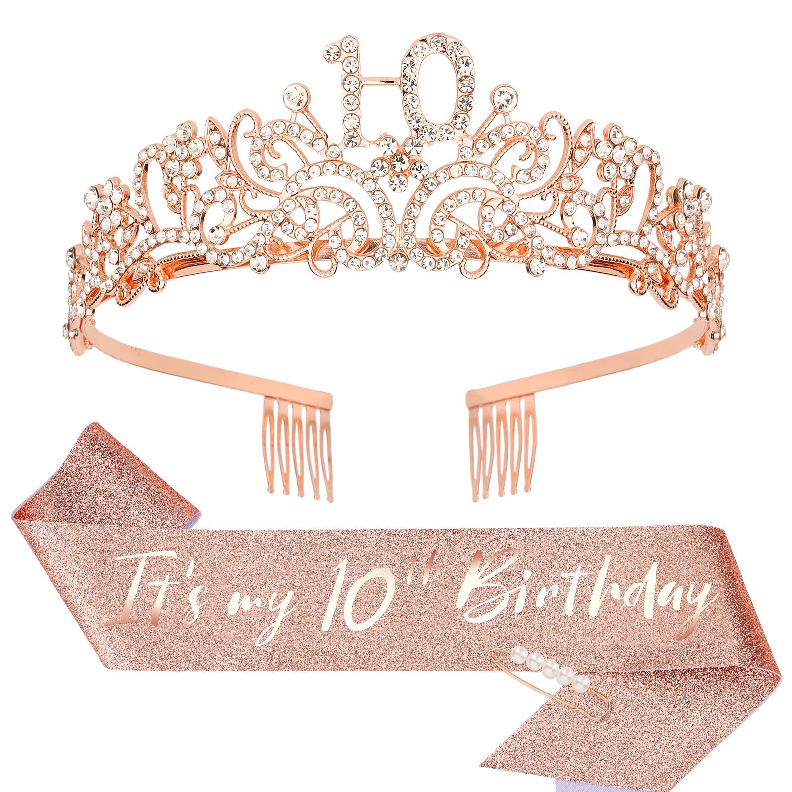 Amazon.com: CIEHER 10th Birthday Crown, Sash, and Pearl Pin Set ...